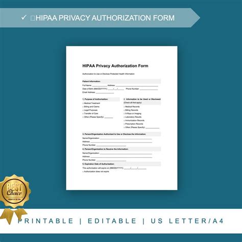 Editable Hipaa Privacy Authorization Form Printable Medical Release