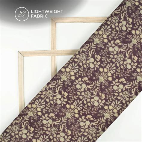 Raisin Purple And Beige Floral Digital Print Pure Georgette Fabric At