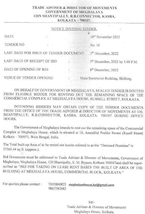 Notice Inviting Tender