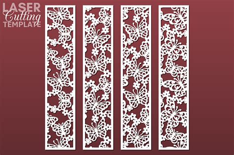 레이저와 다이 나비와 꽃의 패턴 장식 장식 테두리를 잘라 책갈피 템플릿 집합입니다 캐비닛 프렛 워크 패널 레이저 컷 금속 화면 나무 조각 벡터 레이저에 대한 스톡 벡터 아트