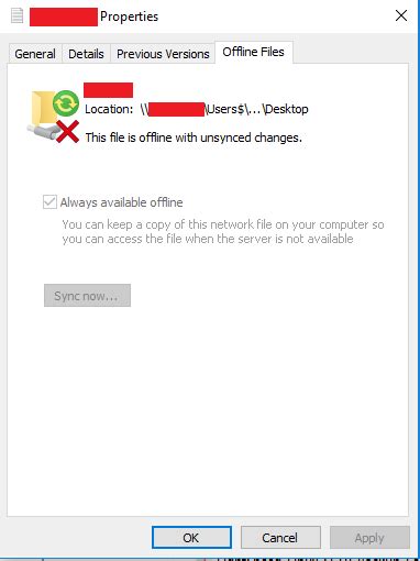 High Availability Windows 10 Offline Files Will Not Sync Server Fault