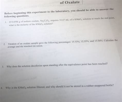Solved Of Oxalate Before Beginning This Experiment In The