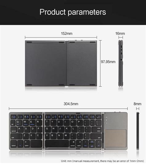 Mini Tri Folding Keyboard Bluetooth Foldable Wireless Keypad With Touchpad For Tablets Laptop