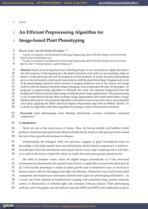 Pdf An Efficient Preprocessing Algorithm For Image Based Plant