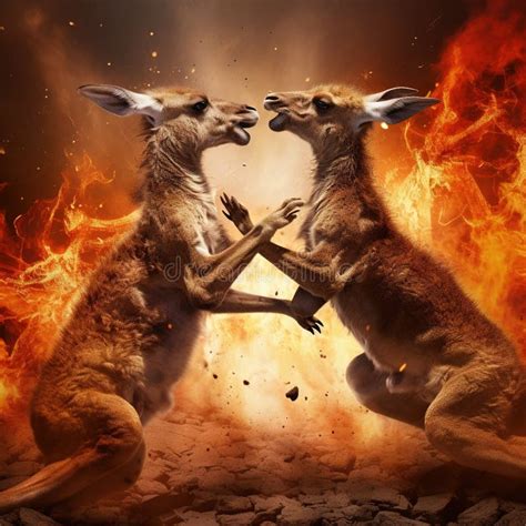 Ai Generated Illustration Wildlife Concept Of Kangaroo Fight Stock