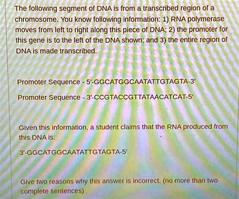Solved The Following Segment Of Dna Is From A Transcribed Region Of A
