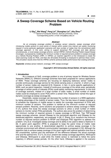 PDF A Sweep Coverage Scheme Based On Vehicle Routing Problem