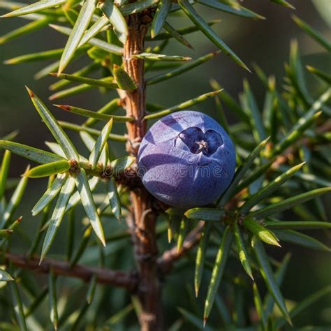 Berry Is Spherical With A Smooth Texture Nestled Among Pointed Needle