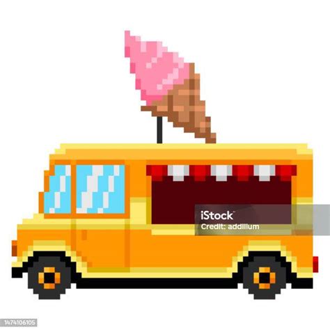 아이스크림 트럭 픽셀 아트 길거리 음식 밴 8비트 비디오 게임 스프라이트 벡터 그림입니다 픽셀 아트에 대한 스톡 벡터 아트 및 기타 이미지 Istock