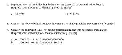 Solved 2 Represent Each Of The Following Decimal Values