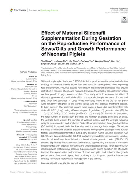 Pdf Effect Of Maternal Sildenafil Supplementation During Gestation On
