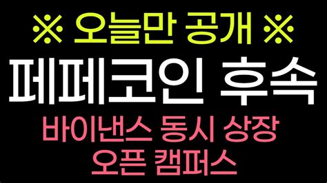 오늘만 공개 페페코인 후속 바이낸스 동시 상장 무슨 의미인지 아시죠 Youtube