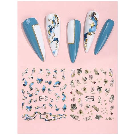2 Sheet Nail Art Stickers Metallic Marble Nail Decals 3d Self Adhesive