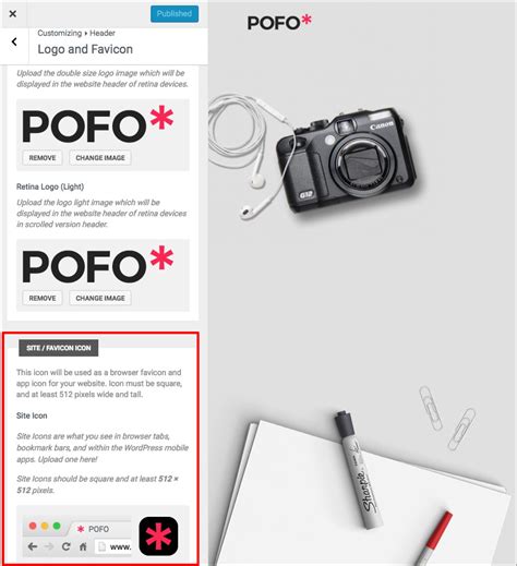 how to upload a favicon pofo documentation