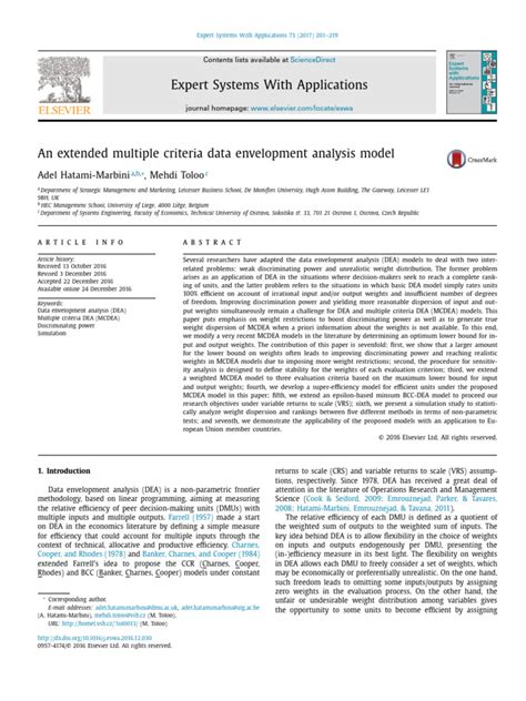 An Extended Multiple Criteria Data Envelopment Analysis Model Pdf