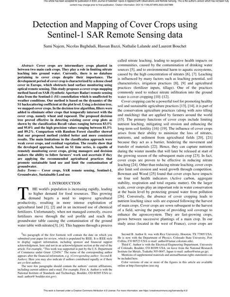 Pdf Detection And Mapping Of Cover Crops Using Sentinel 1 Sar Remote Sensing Data