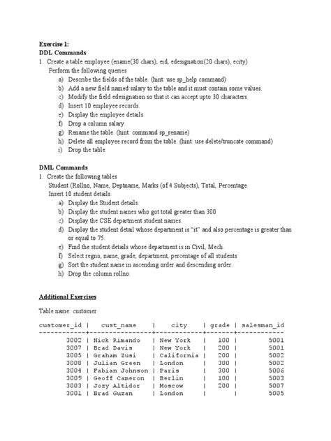Exercise 1 1 Pdf Computer Programming Sql