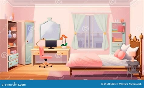 Teenage Girl Bedroom Interior With Stylish Furniture And Beautiful