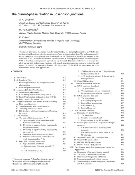 Pdf The Current Phase Relation In Josephson Tunnel Junctions
