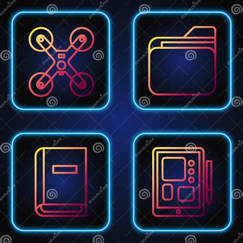 Set Line Graphic Tablet User Manual Drone Flying And Document Folder Gradient Color Icons