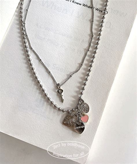 투인원 오늘출발 하트 팬던트 자물쇠 열쇠 레이어드 볼줄 두줄 목걸이 네크리스 당일출고 당일발송