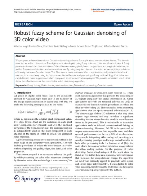 Pdf Robust Fuzzy Scheme For Gaussian Denoising Of 3d Color Video