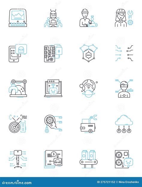 mechatronics systems linear icons set robotics sensors automation