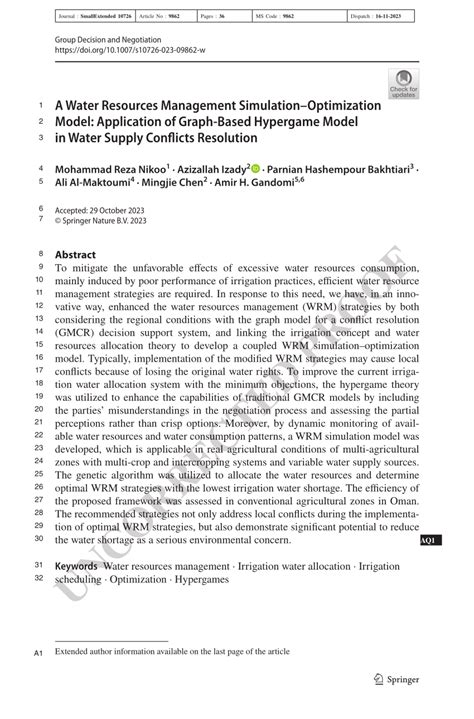 pdf a water resources management simulation optimization model