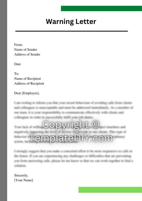 Warning Letter For Call Avoidance Sample Template Examples