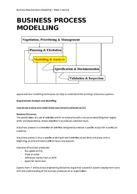 Week 4 Brm Lecture Notes From Week 4 Business Process Modelling