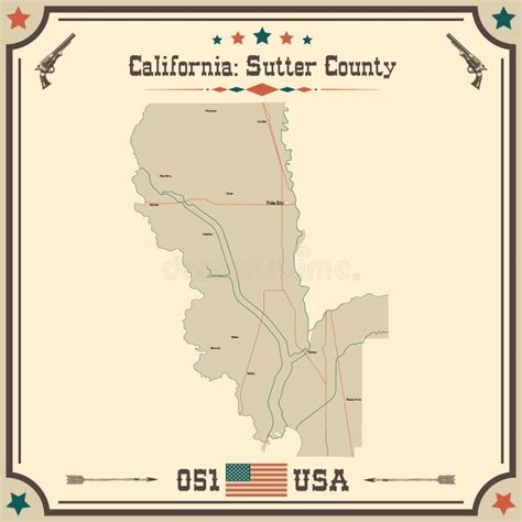 Sutter County California Usa With Vintage Colors Stock Vector