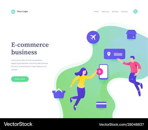 E Commerce Business Concept Workflow Flying Or Vector Image
