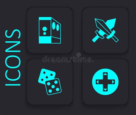 Set Game Controller Or Joystick Case Of Computer Sword For Game And Dice Icon Black Square
