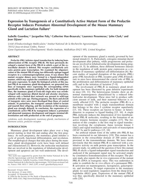 Pdf Expression By Transgenesis Of A Constitutively Active Mutant Form Of The Prolactin
