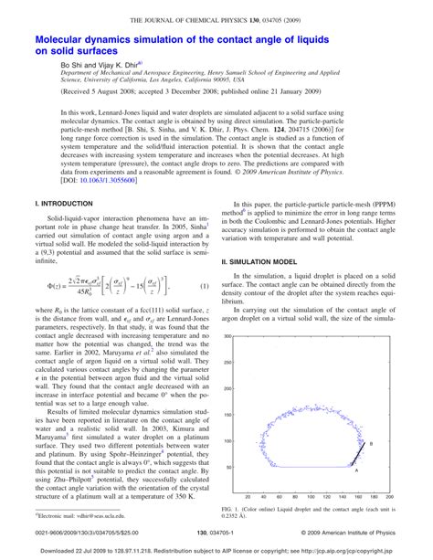 Pdf Molecular Dynamics Simulation Of The Contact Angle Of Liquids On