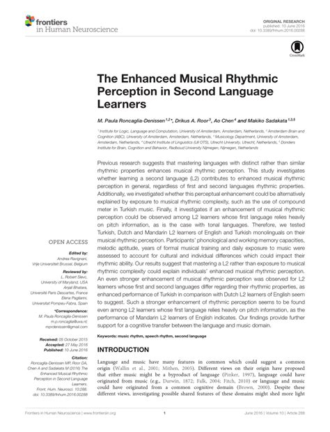 Pdf The Enhanced Musical Rhythmic Perception In Second Language Learners