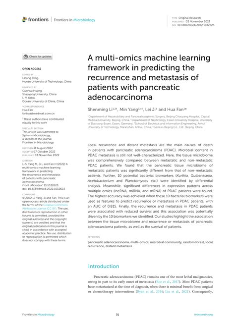 Pdf A Multi Omics Machine Learning Framework In Predicting The Recurrence And Metastasis Of