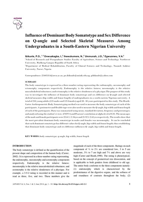 Pdf Influence Of Dominant Body Somatotype And Sex Difference On Q