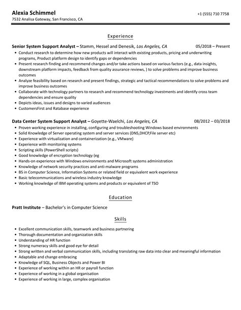 System Support Analyst Resume Samples Velvet Jobs