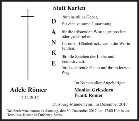 Traueranzeigen Von Adele Römer Trauer In Nrwde