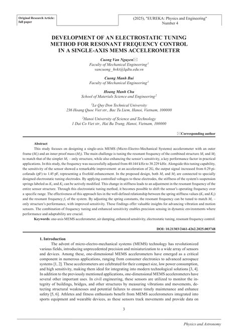 Pdf Development Of An Electrostatic Tuning Method For Resonant Frequency Control In A Single