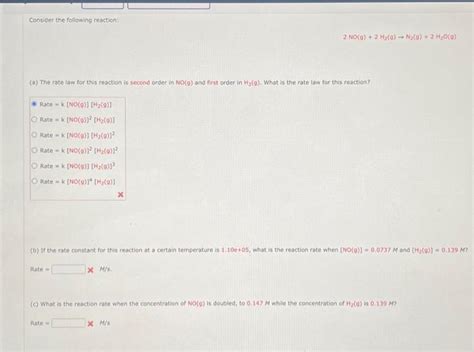 Solved Consider The Following Reaction 2no G 2h2