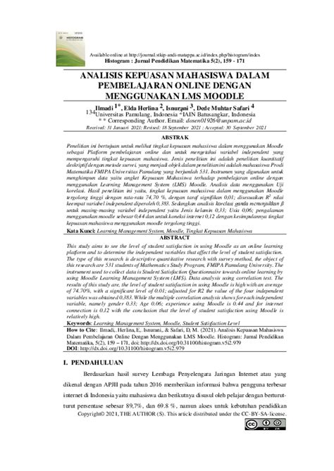 Pdf Analisis Kepuasan Mahasiswa Dalam Pembelajaran Online Dengan Menggunakan Lms Moodle