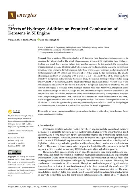 Pdf Effects Of Hydrogen Addition On Premixed Combustion Of Kerosene