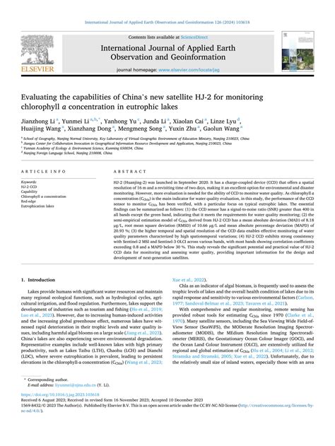 Pdf Evaluating The Capabilities Of Chinas New Satellite Hj 2 For Monitoring Chlorophyll A