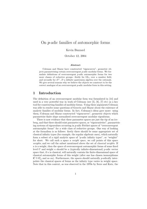 Pdf On P Adic Families Of Automorphic Forms