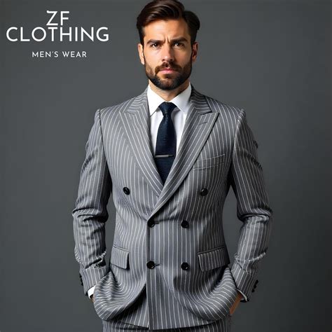Men Suits Formal Stylish Grey Striped 2 Piece Suit Classic Formal Attire Versatile Suit