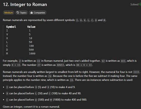Leetcode 12 — Integer To Roman Numerals By Priyanka Lingesan Apr