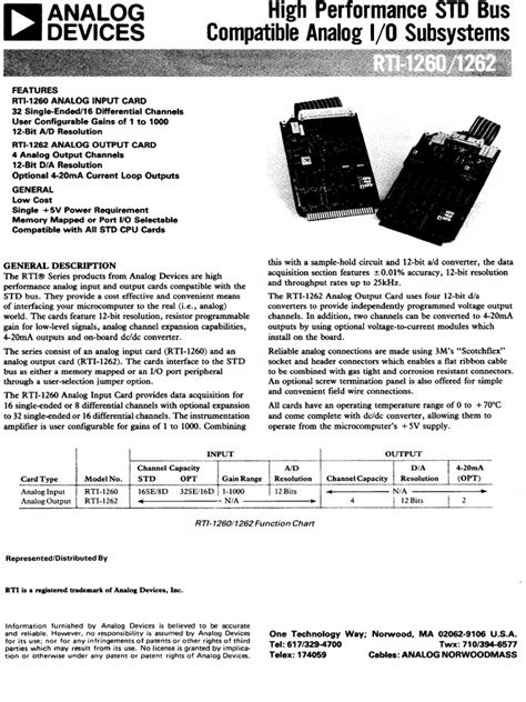 Intronics Rti1260 Datasheet Download Free Pdf Analog To Digital Converter Input Output