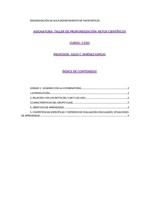 Programación De Aula Unidad 1 Jugando Con La Combinatoria En